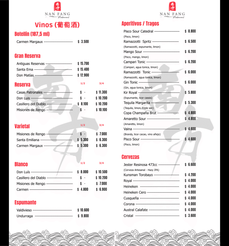 Menú Macul - Nan Fang - Nan Fang